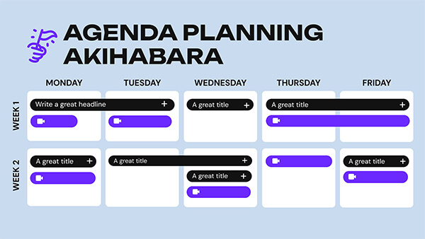 Planification de l'agenda akihabara | Modèles Genially